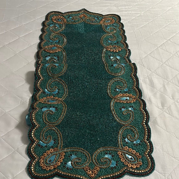 Pier 1 | Dining | Pier Teal And Gold Table Runner With Intricate ...